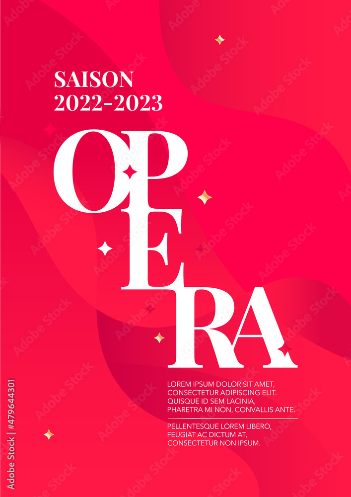 Vertical opera poster template with red background, graphic elements ...