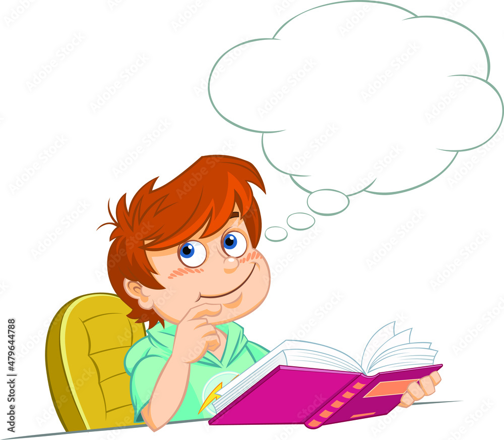 Kid Thinking And Reading Clip Art
