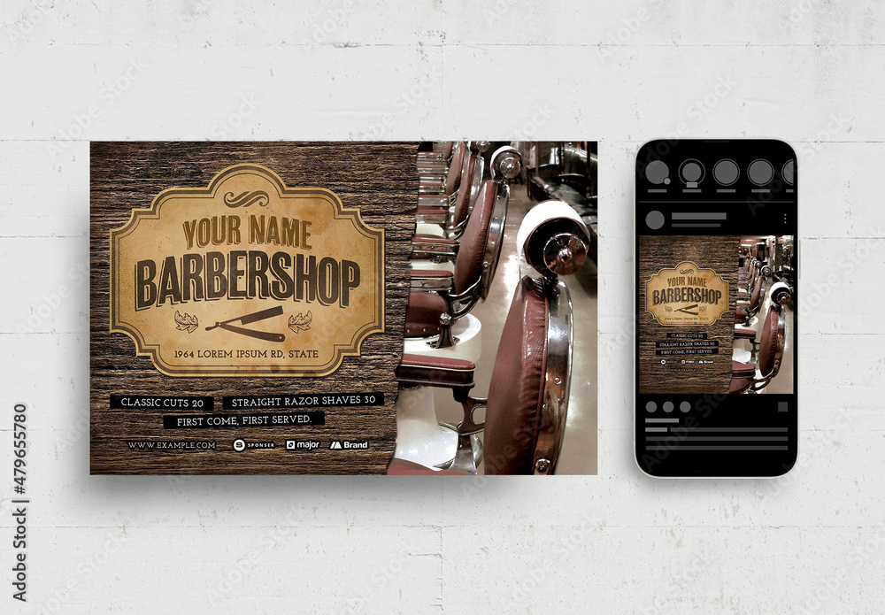 Rustic Barber Shop Flyer Stock Template | Adobe Stock