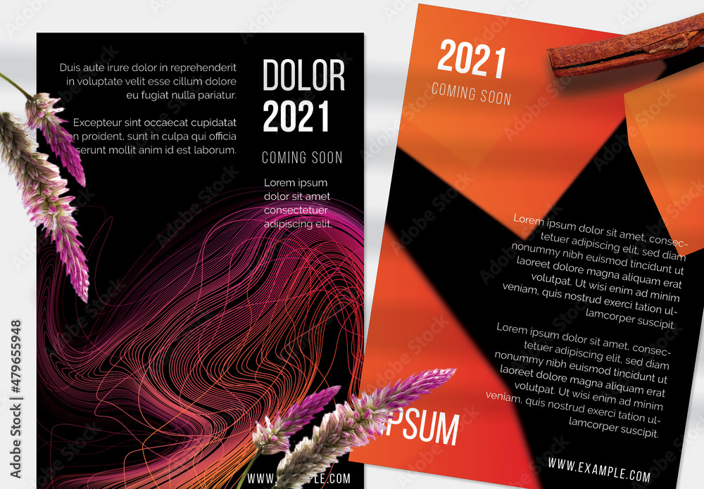 Flyer Layout with Motion Blur and Abstract Glowing Shapes Stock ...