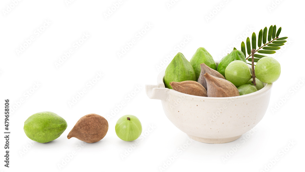 Triphala, ayurvedic fruits isolated on white background with clipping ...
