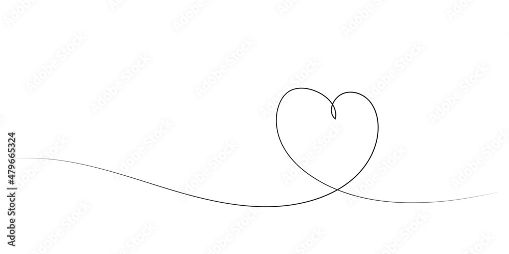 Continuous line heart shape border with realistic paper heart on white ...