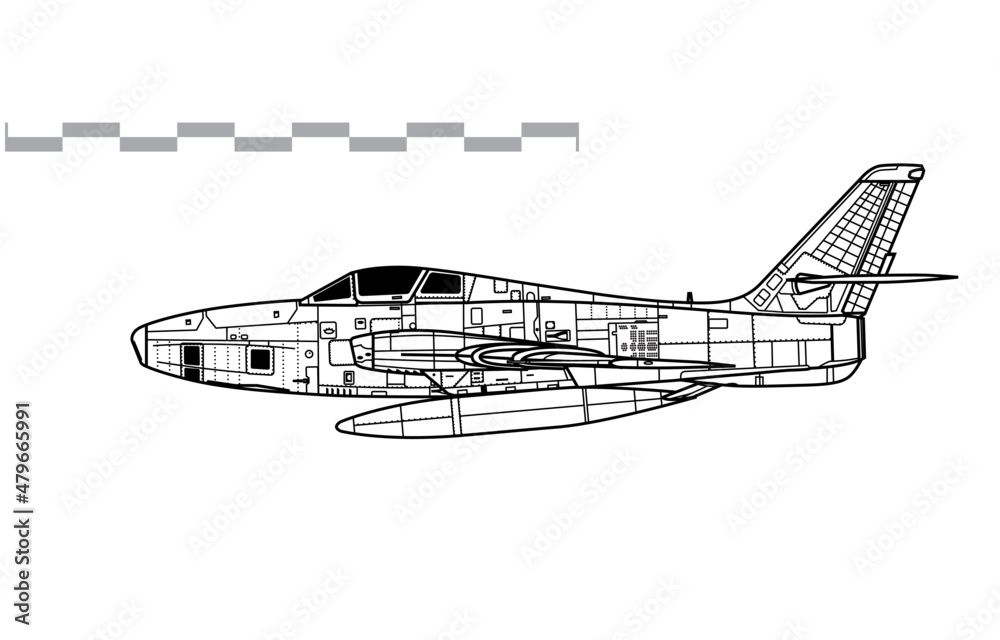 Republic RF-84F Thunderflash. Vector drawing of early jet ...