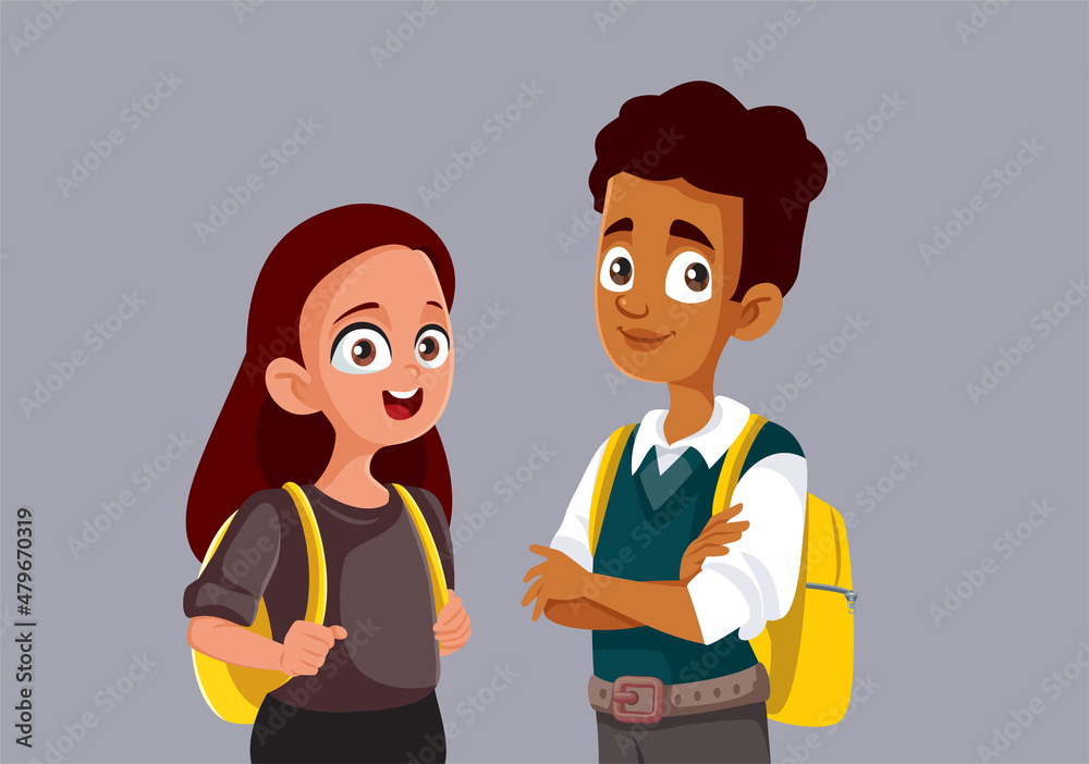Couple of School Students Smiling Vector Cartoon Illustration Stock ...