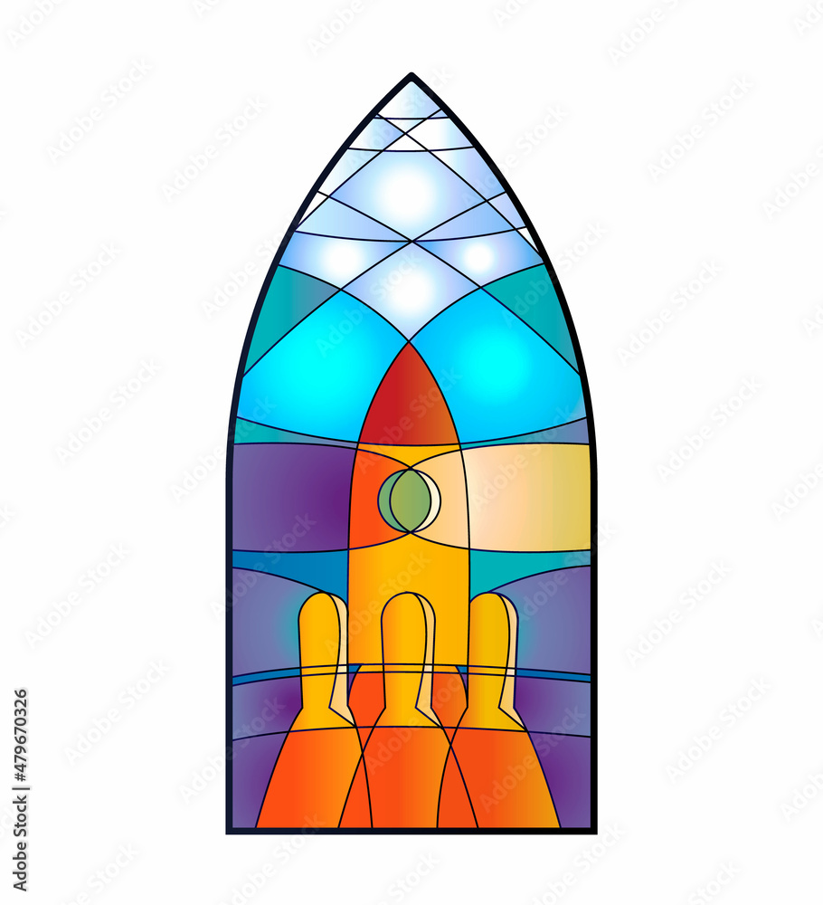 Vector illustration of a metaphor with rocket taking off in stained ...