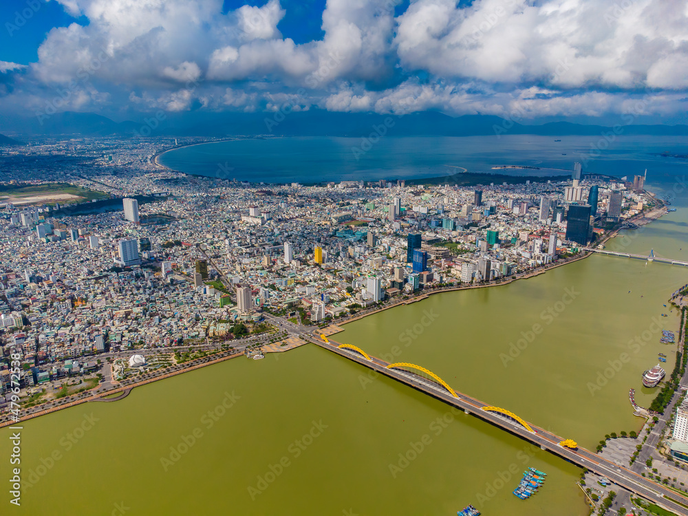 Aerial view of Da Nang city which is a very famous destination for ...