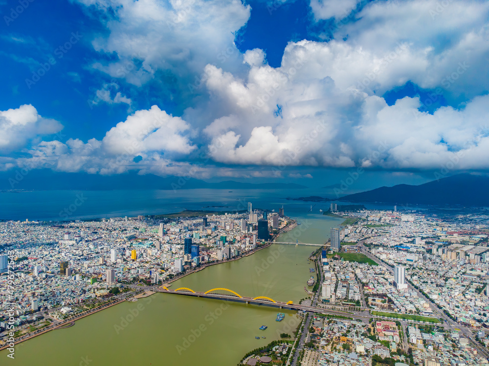 Aerial view of Da Nang city which is a very famous destination for ...