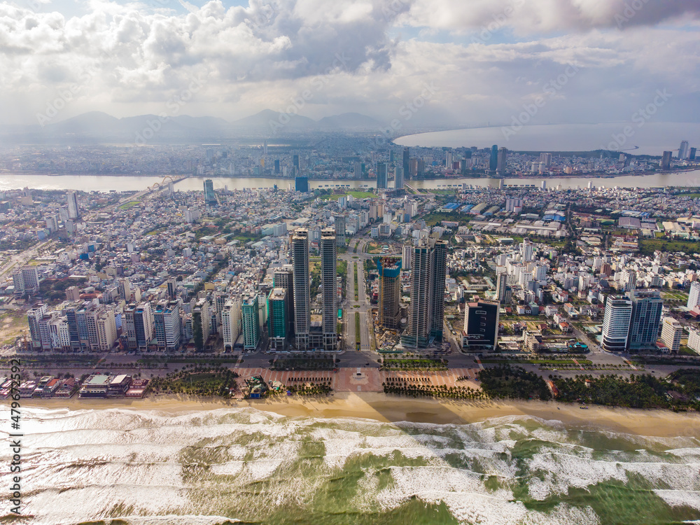 Aerial view of Da Nang city which is a very famous destination for ...