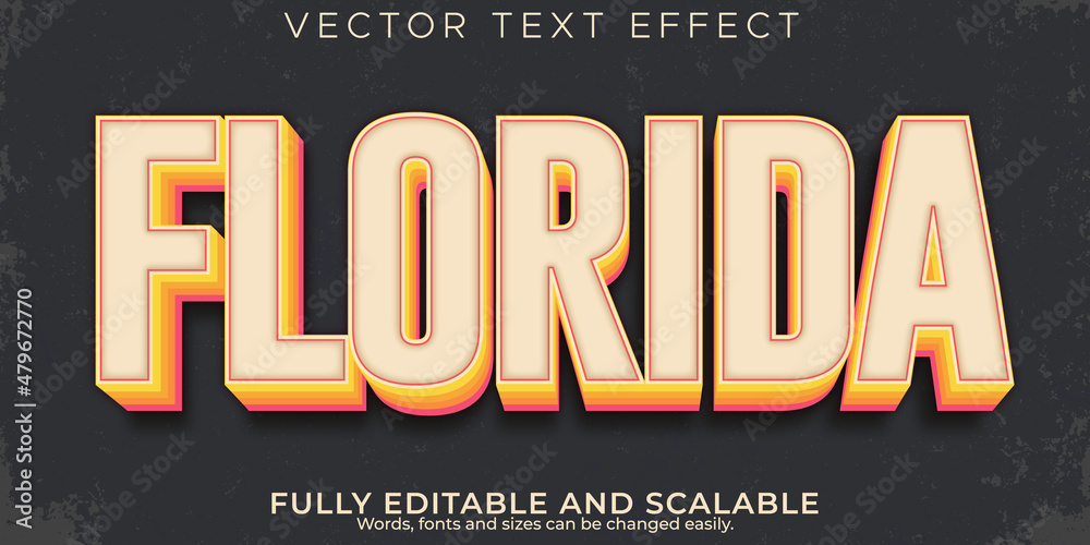 Florida text effect, editable summer and vintage text style Stock ...
