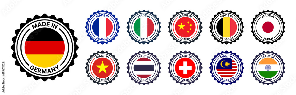 Import, export seal badge. Product made in Germany, France, Italy ...