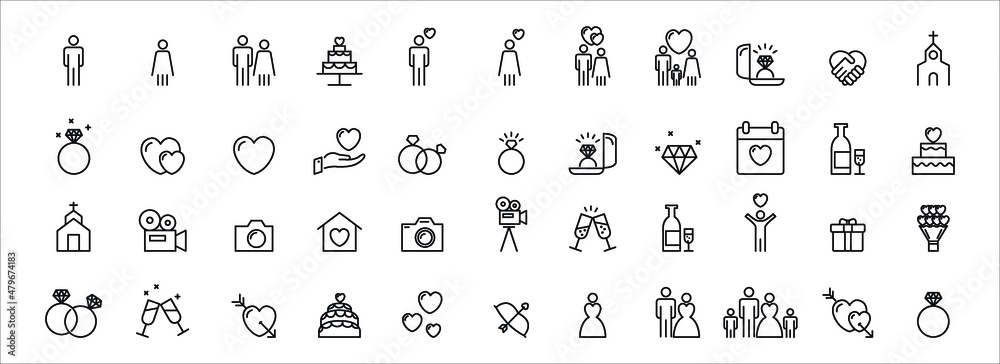Wedding Icons Line Vector Stock Vector | Adobe Stock