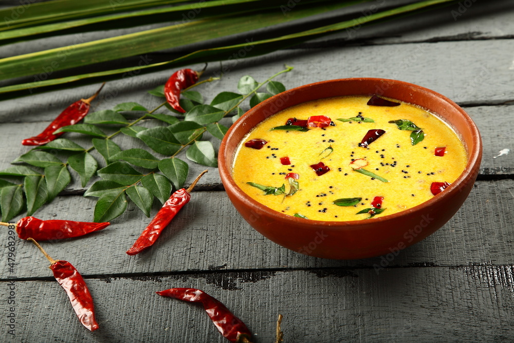 Spiced butter milk - moru curry, moru kachiyathu. Kerala foods. Stock ...