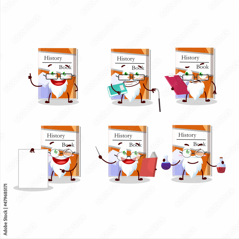 Professor history books academic cartoon character working on ...