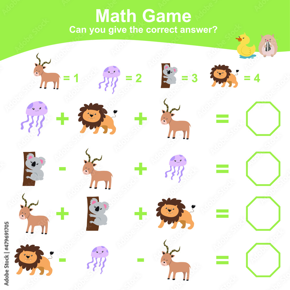 Animal theme Math Game for Preschool. Educational printable math ...