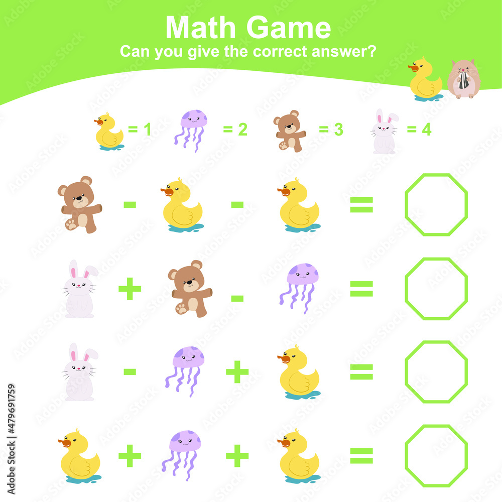 Animal theme Math Game for Preschool. Educational printable math ...