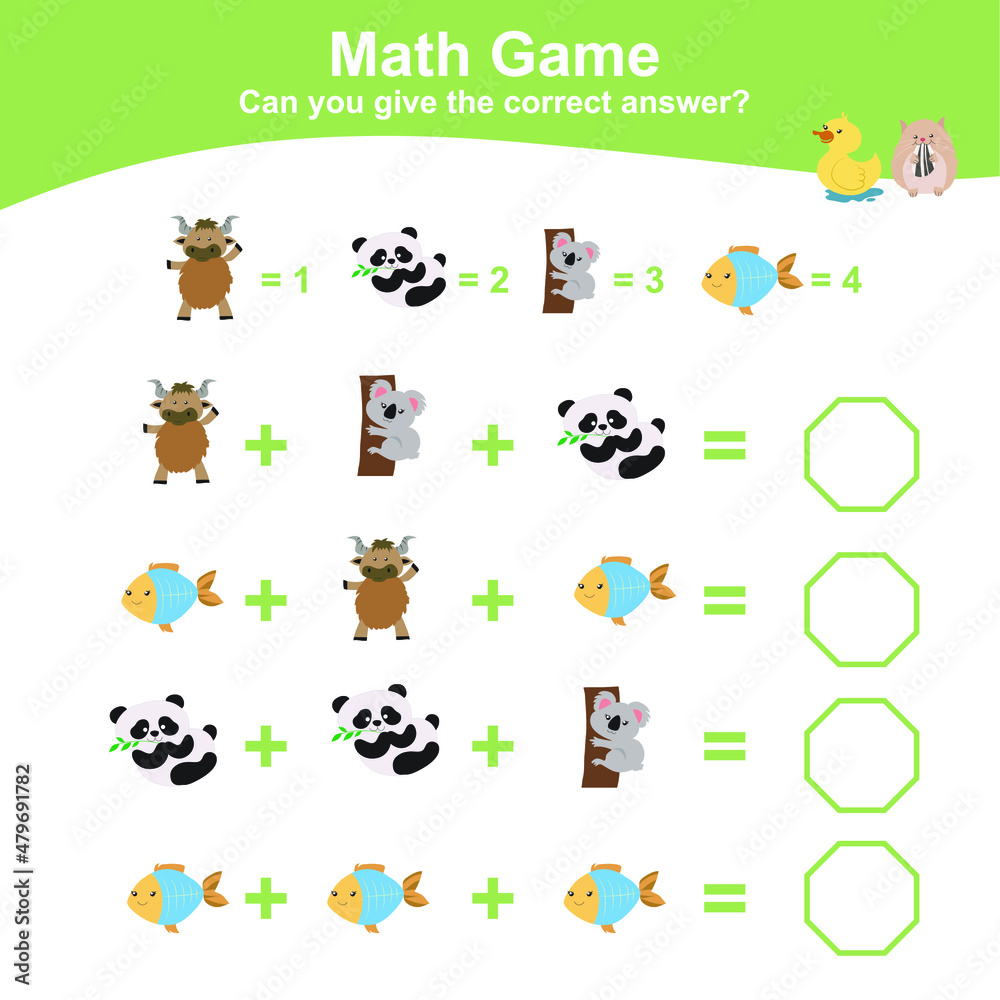 Animal theme Math Game for Preschool. Educational printable math ...