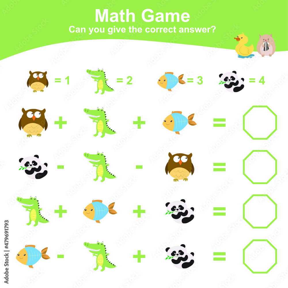 Animal theme Math Game for Preschool. Educational printable math ...