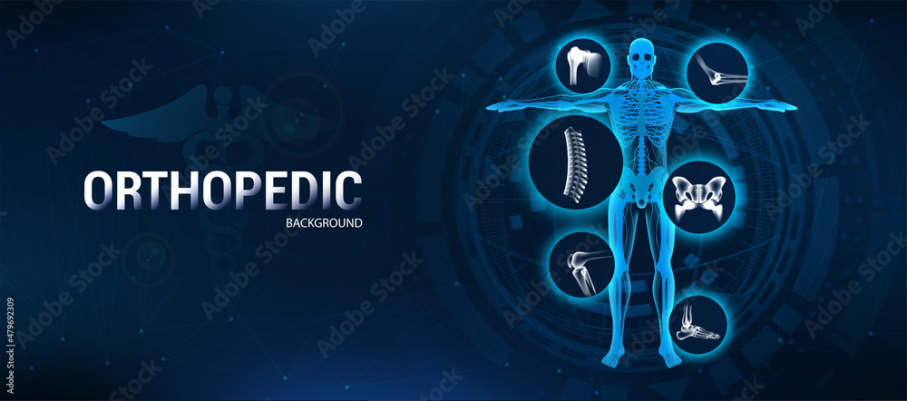 Rheumatology Medical banner with with human joints and bones and 3D x ...