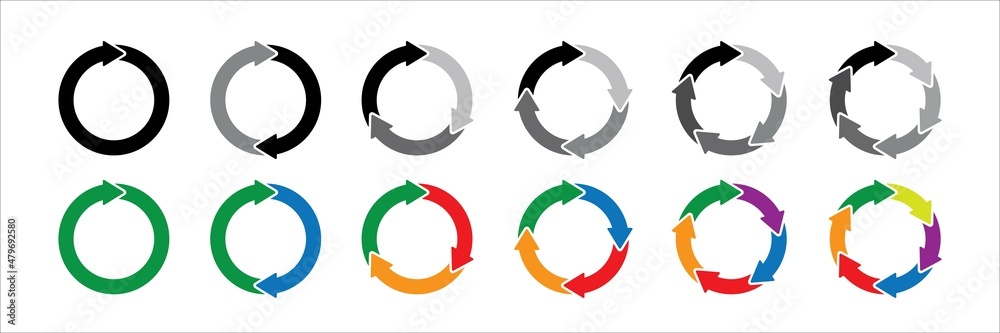 Colorful circle arrow icon set. Symbol of reload, refresh, loading, recycle and repeat ...