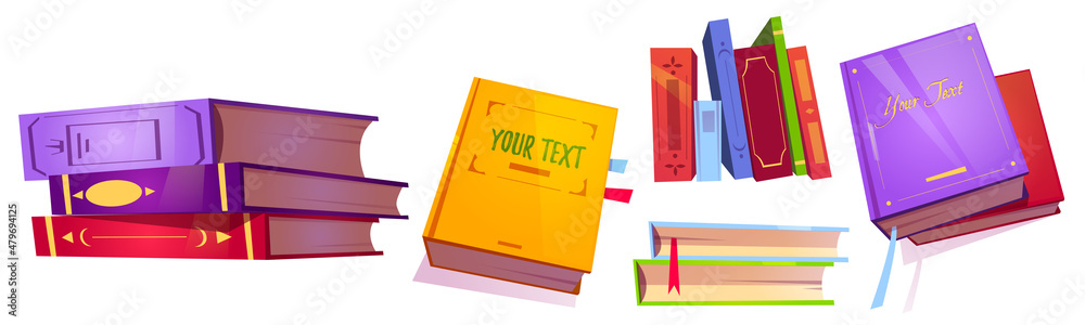 Books icons, literature, dictionary or novels with color covers and ...