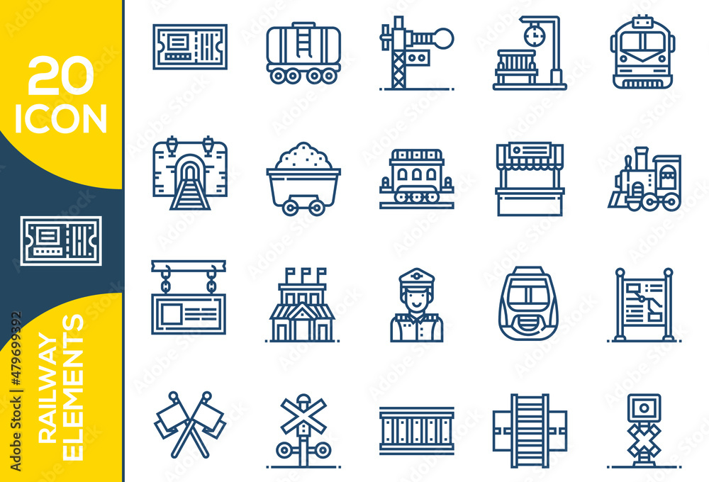 Rail transport Icons, Monoline concept The icons.train and railways ...
