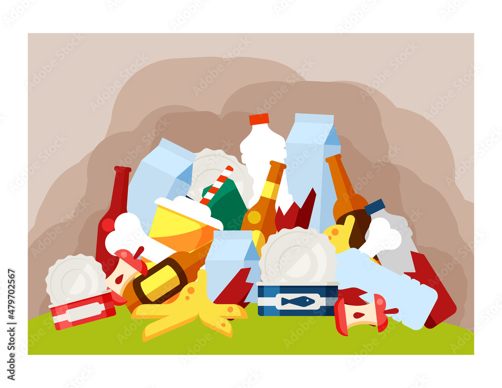Dump of unsorted garbage illustration. Environmental pollution with non ...