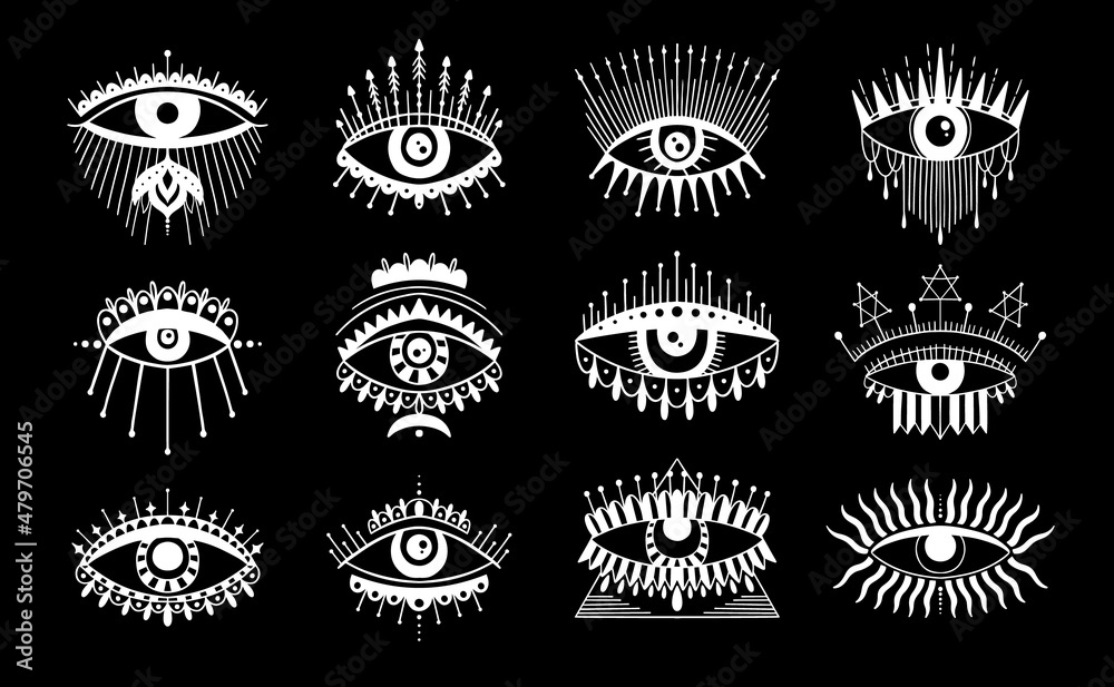 Evil Seeing eye symbol set. Occult mystic emblem, graphic design tattoo ...