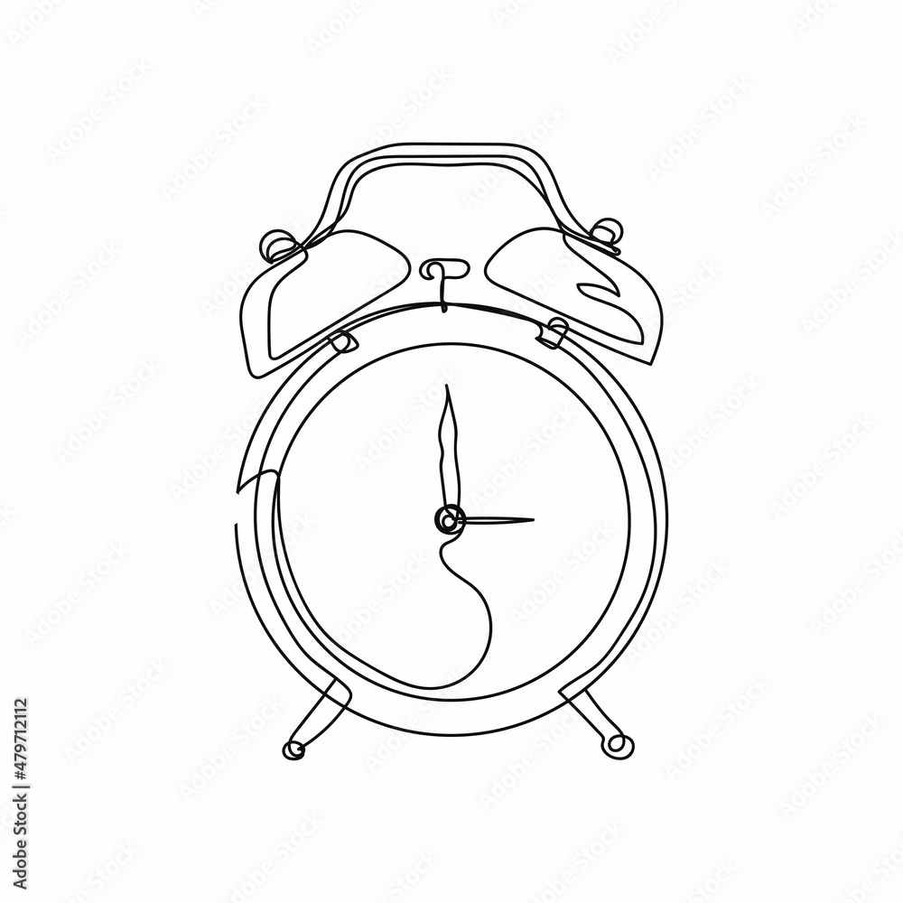 Continuous one simple single abstract line drawing of clock icon in ...