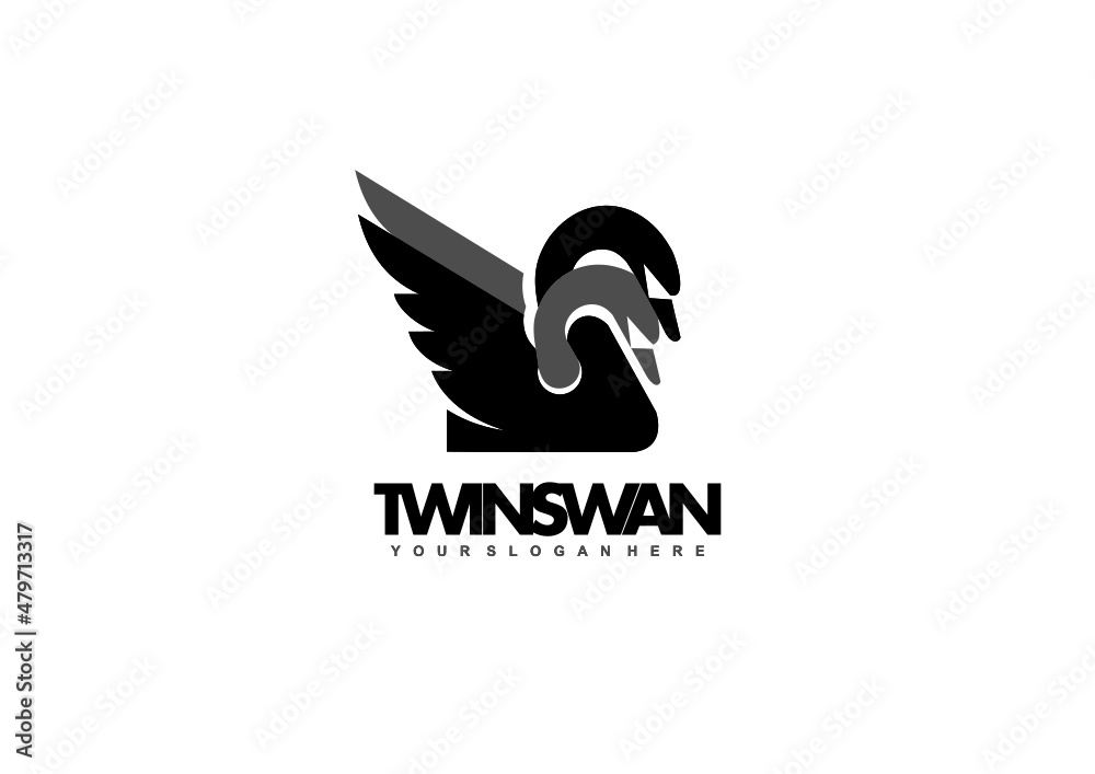 Twin Swan Logo Design, Sillhouette swan Bird Logos Concept Stock Vector ...