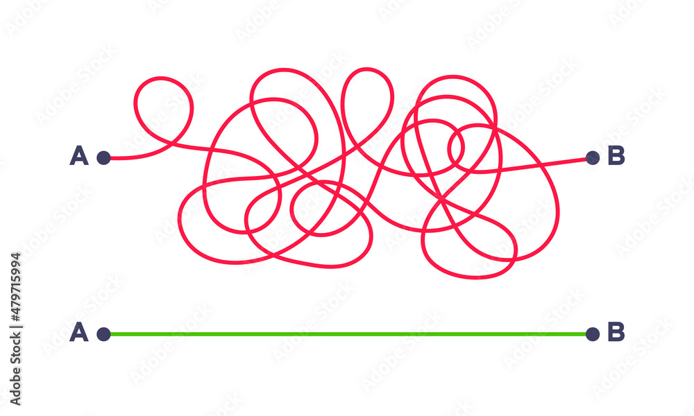 Complex and easy simple way from point A to B vector illustration ...