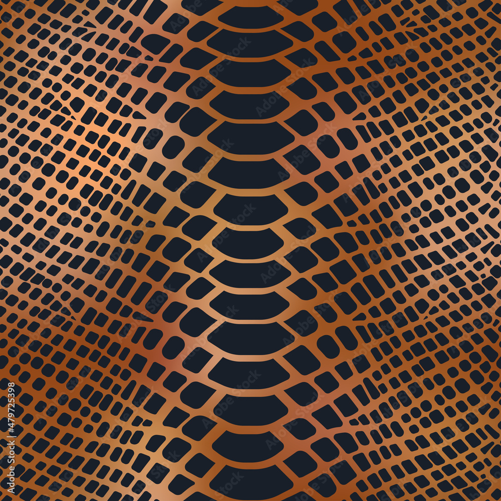 Trendy snake skin bronze vector seamless pattern. Hand drawn black wild ...