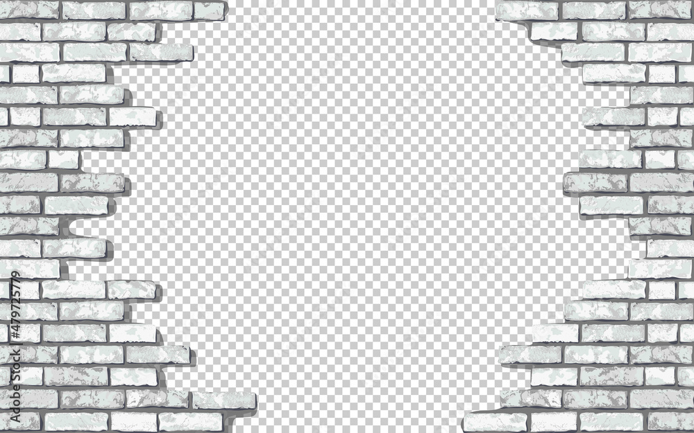 Realistic Vector broken white brick wall with transparent background ...