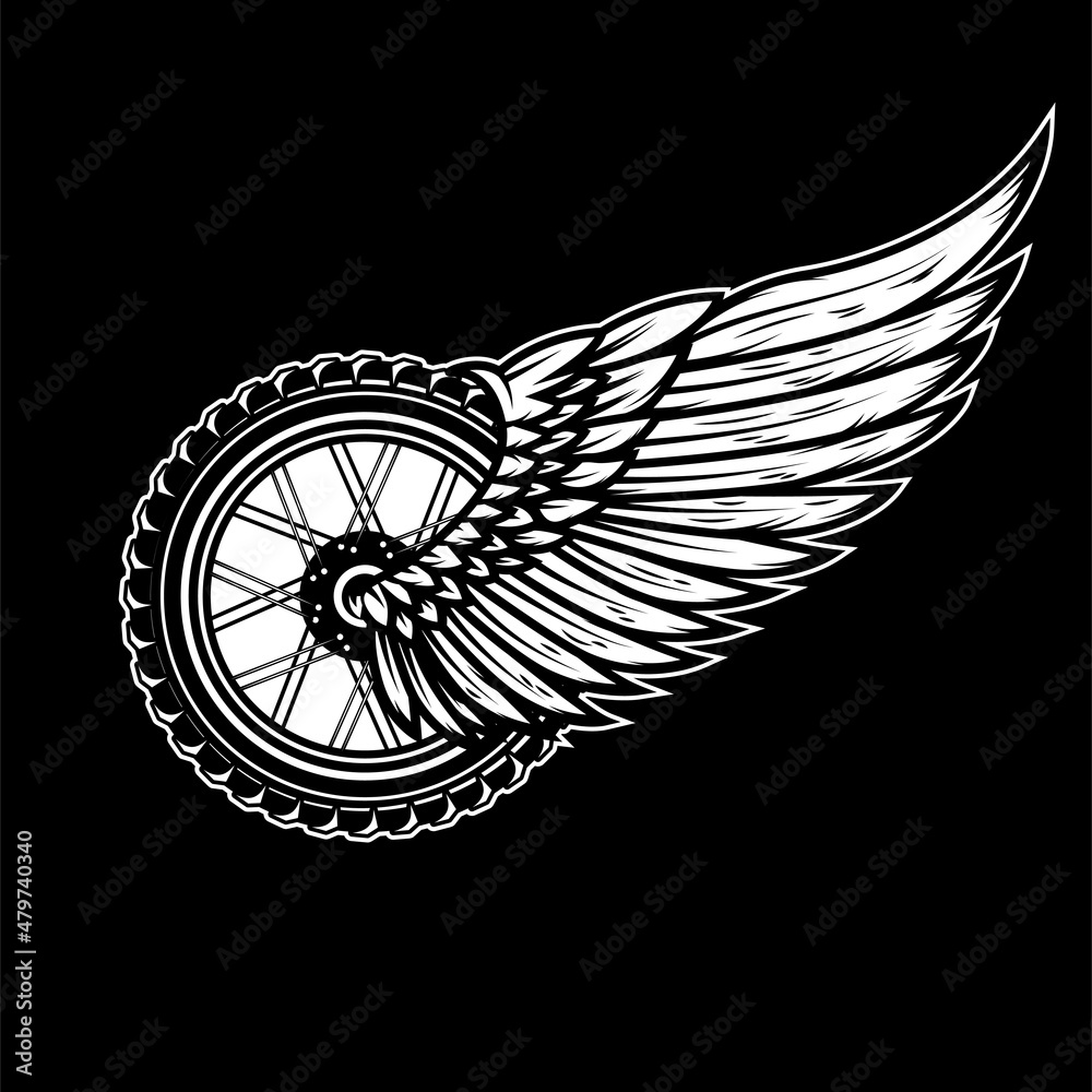 Winged wheel in monochrome style. Design element for logo, label, sign ...