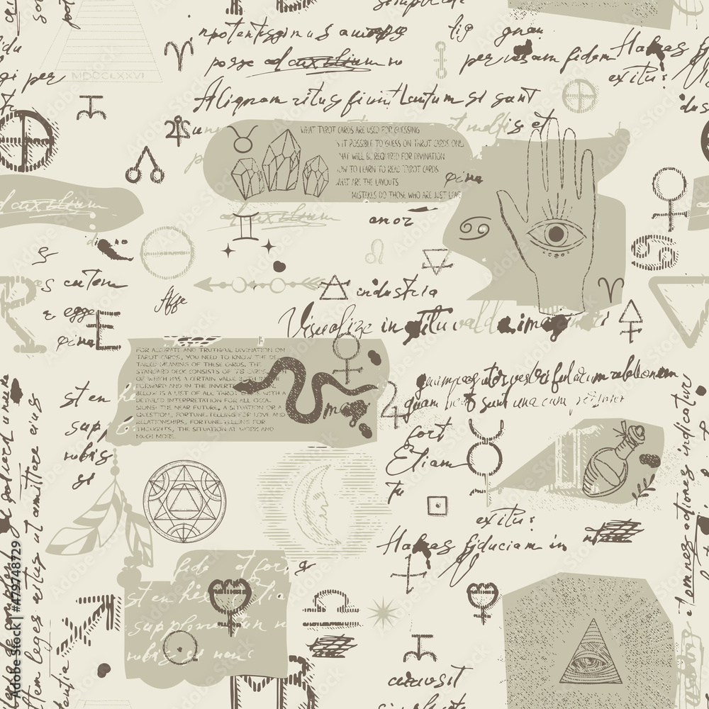 Abstract pattern in the style of alchemical, esoteric, mystical symbols ...