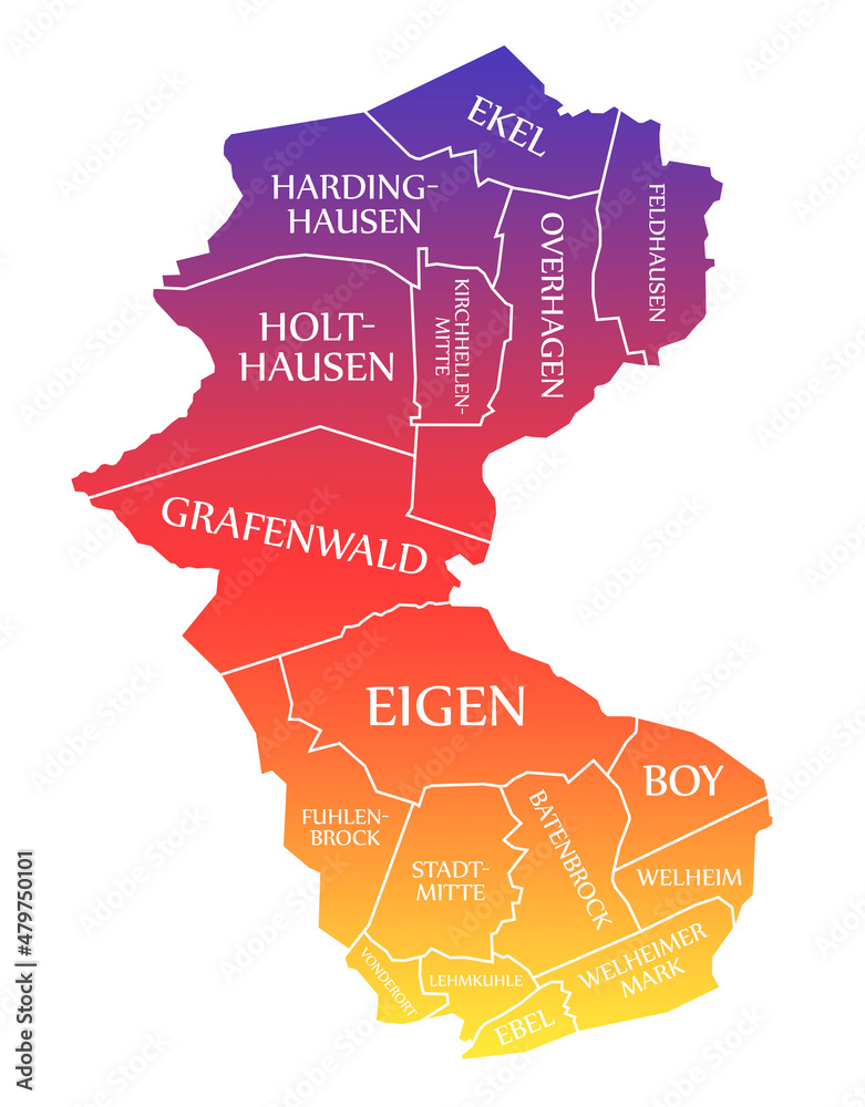 Bottrop City Map Germany DE labelled rainbow colored illustration Stock ...