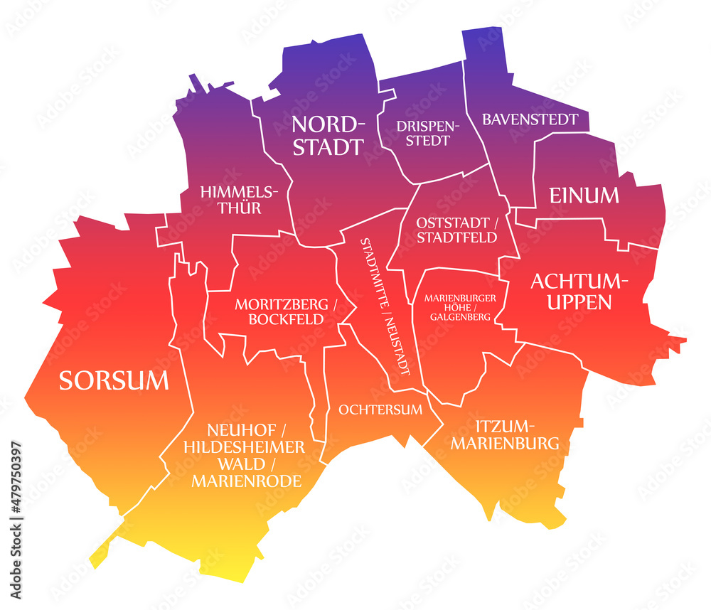 Hildesheim City Map Germany DE labelled rainbow colored illustration ...