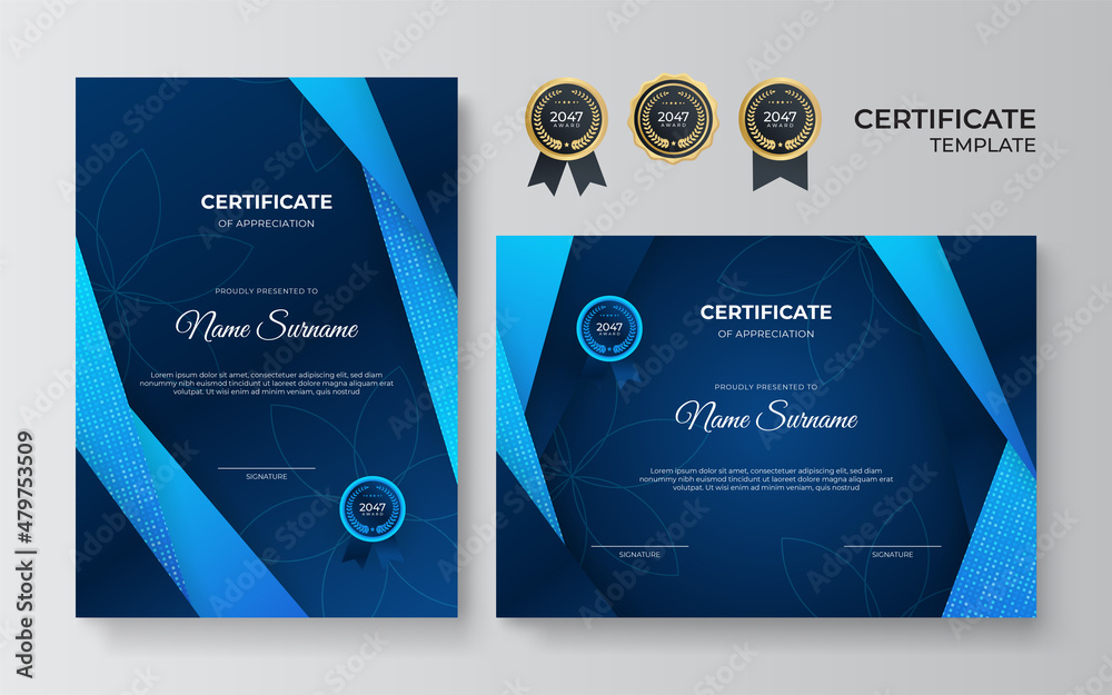 Minimalism geometric blue certificate design template Stock Vector ...
