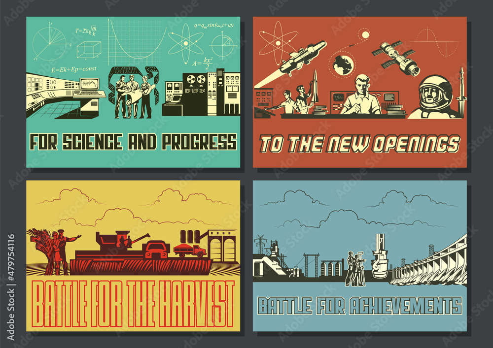 Retro Soviet Industrial and Scientific Propaganda Posters Style ...