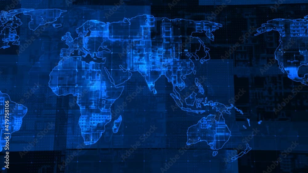 Vidéo Stock Technology background world map animation, Digital ...