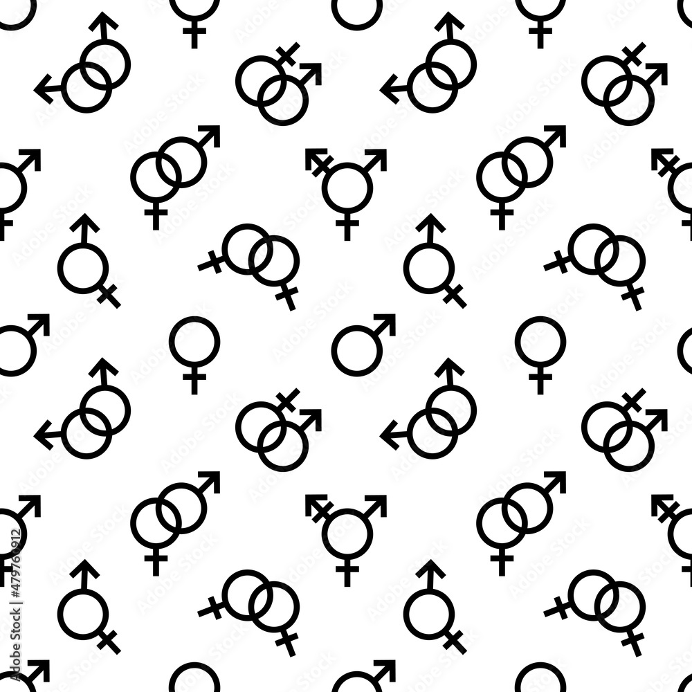 Seamless pattern of gender signs. Black icons of gender identity and ...