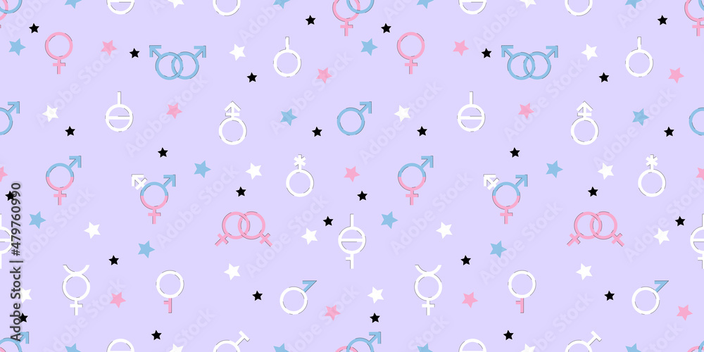 Seamless pattern of gender signs. Various icons of gender identity and ...