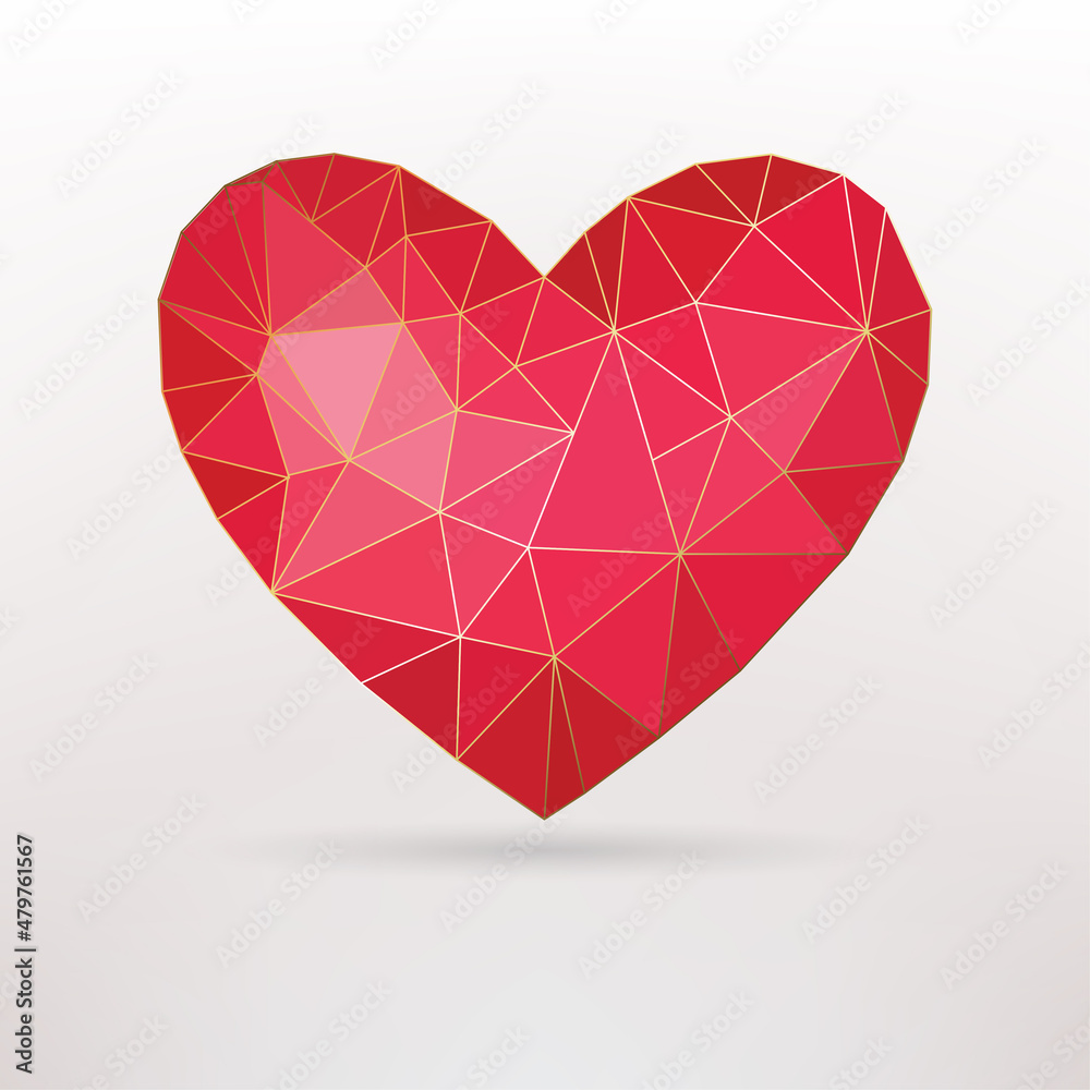 Geometric red gold heart shape with red background texture design for ...