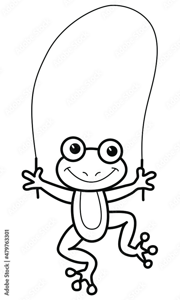 coloring page frog with a skipping rope, cute cartoon character, for ...