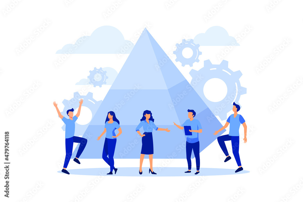 people connect the elements of the pyramid, vector illustration flat ...