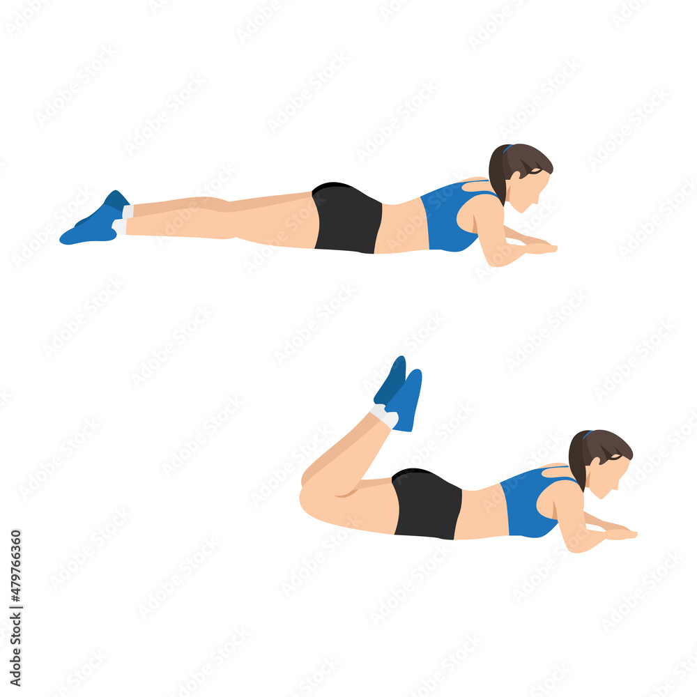 Woman doing Hamstring leg curl exercise. flat vector illustration ...