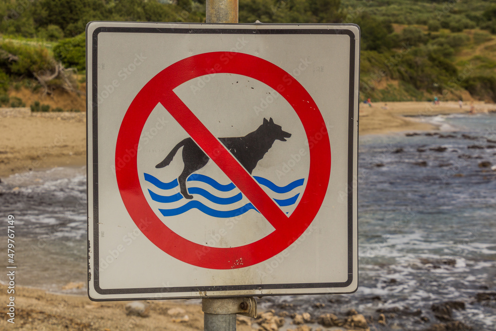 Sign no dogs in a water on Korcula island, Croatia Stock Photo | Adobe ...