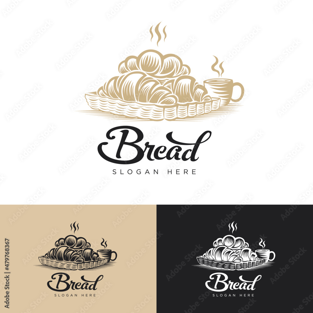 Bread Bakery Line Classic Elegant Logo Style With Gold Color This logo ...