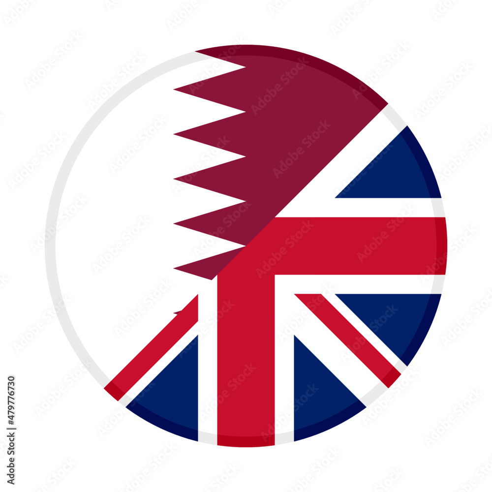 round icon with qatar and uk flags. vector illustration isolated on ...