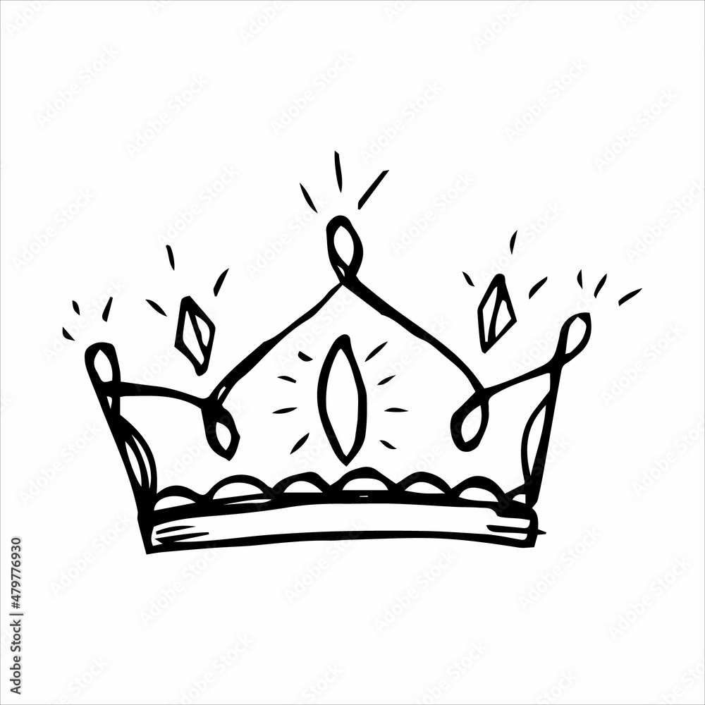 Hand drawn luxurious royal crown in doodle or sketch style. A rough ...