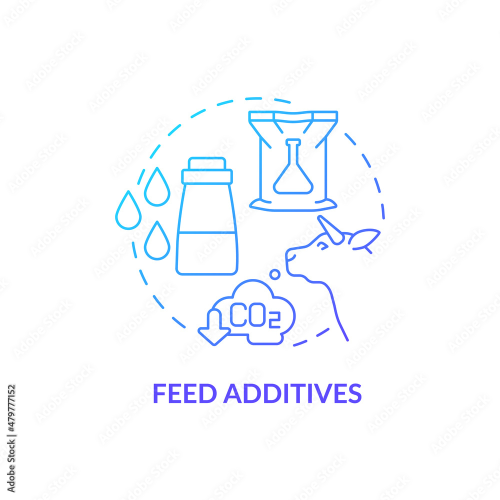 Feed additives blue gradient concept icon. Reducing methane emissions ...